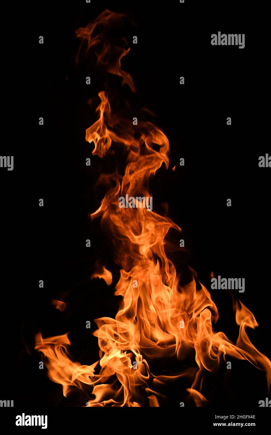 Fire blaze flames on black background. Fire burn flame isolated ...