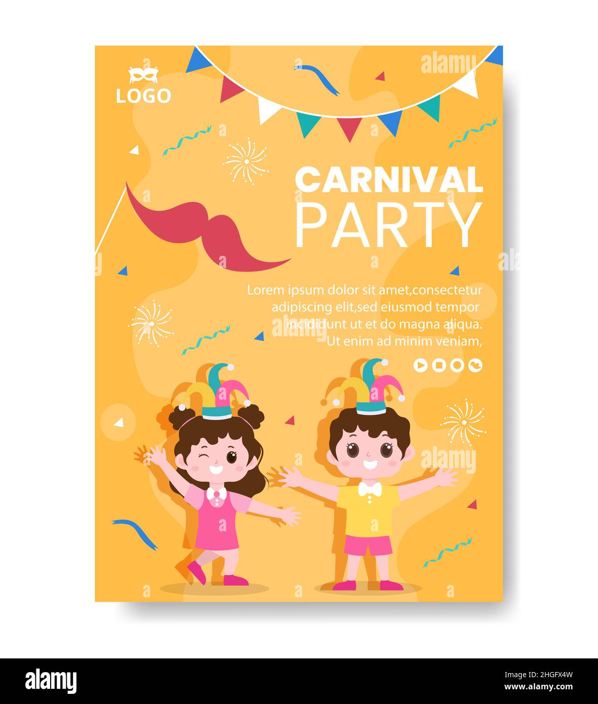 Happy Carnival Celebration Post Template Flat Illustration Editable of ...