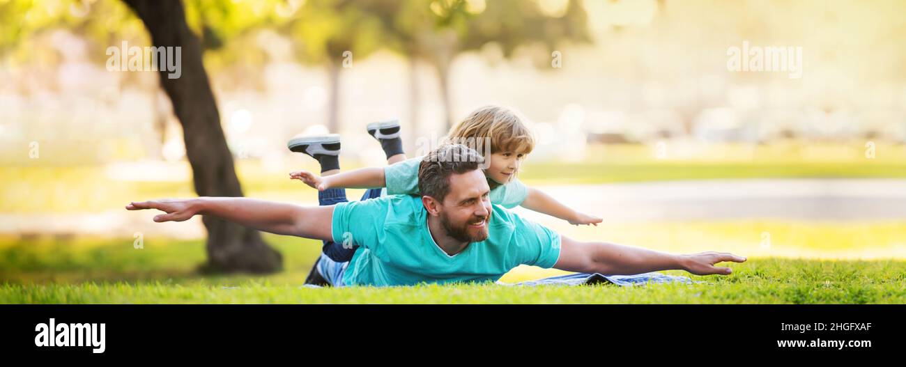 Weekend man family concept. Carefree two man generations family. Banner ...