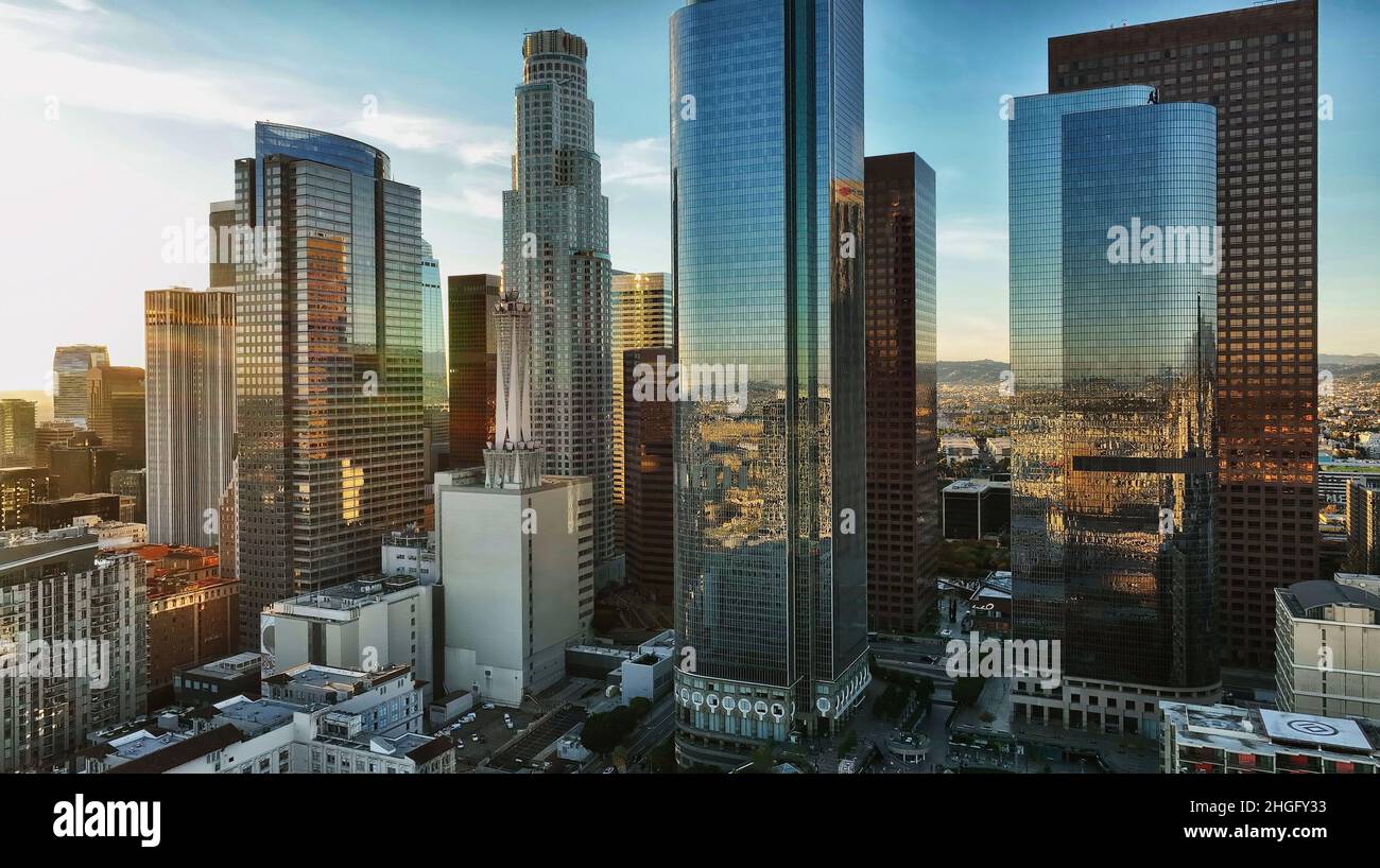 Los Angeles downtown skyline. California theme with LA background. Los ...