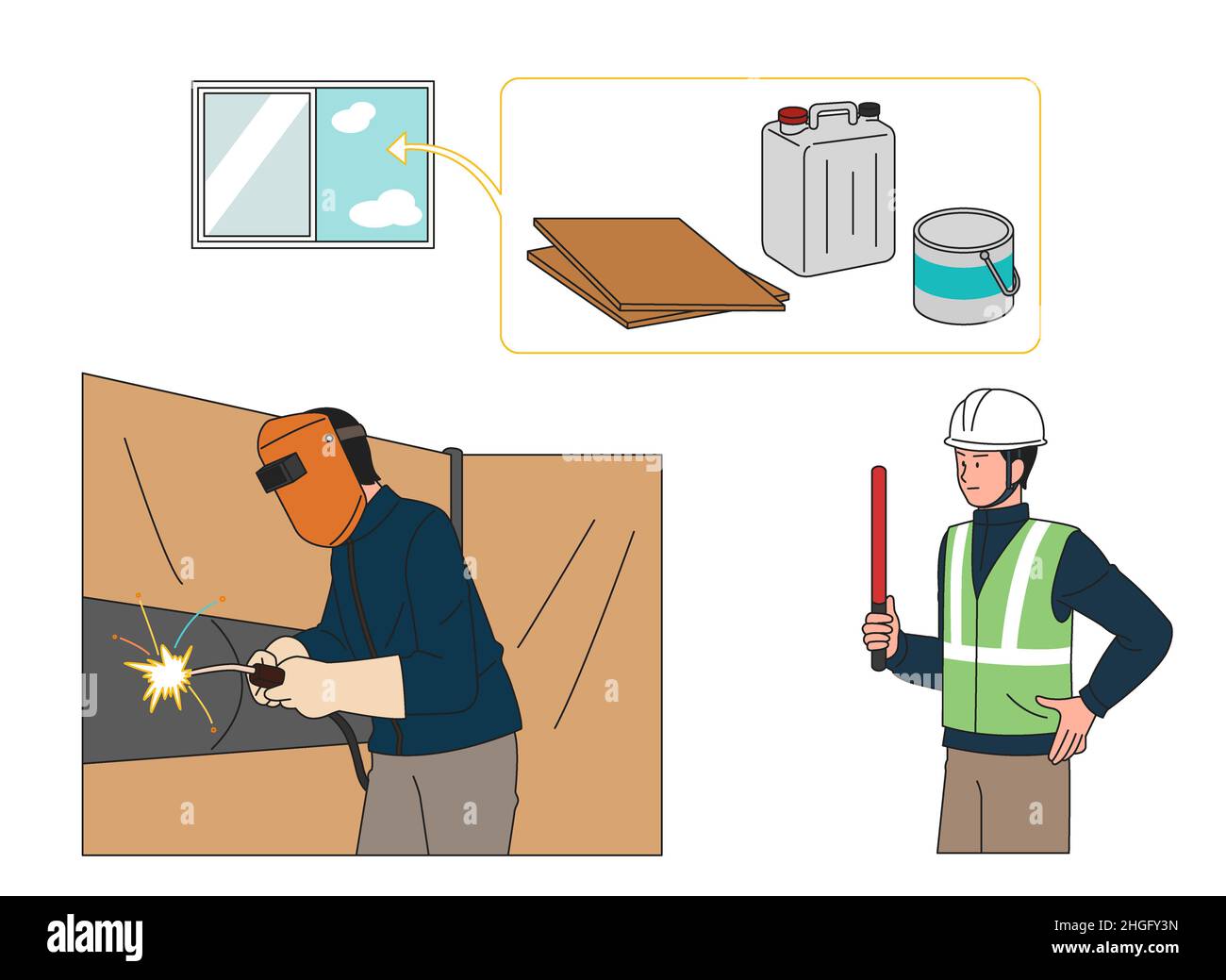 industrial, construction site safety precautions illustration Stock ...