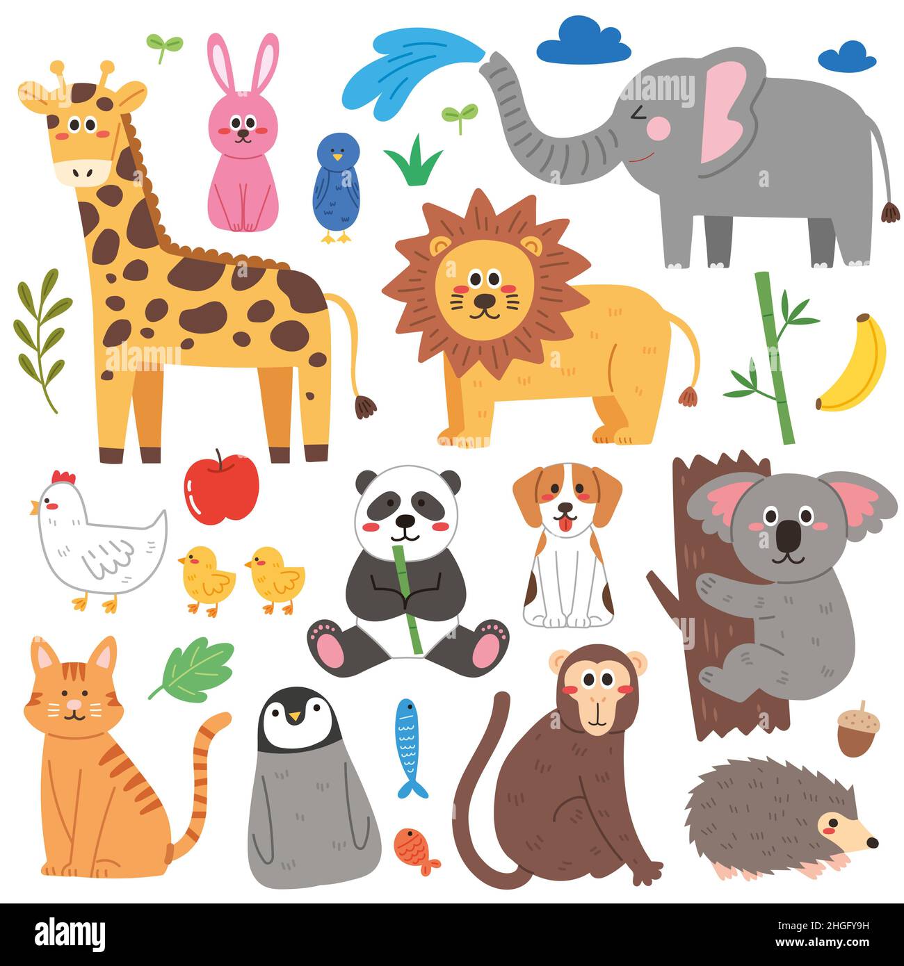 colorful children sticker sets of animals Stock Photo - Alamy