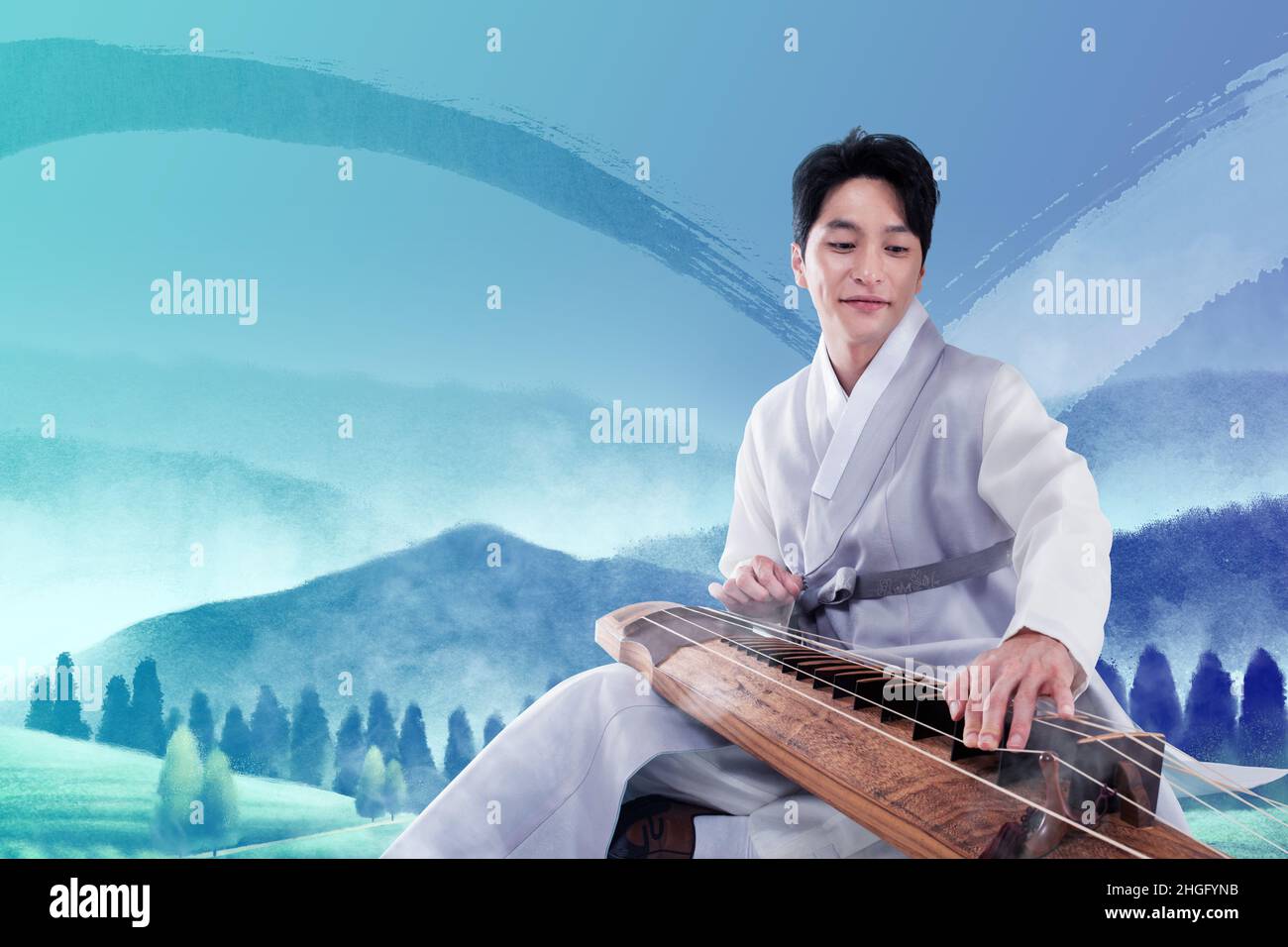 colorful Korea new year greeting poster with Korean model with Hanbok ...