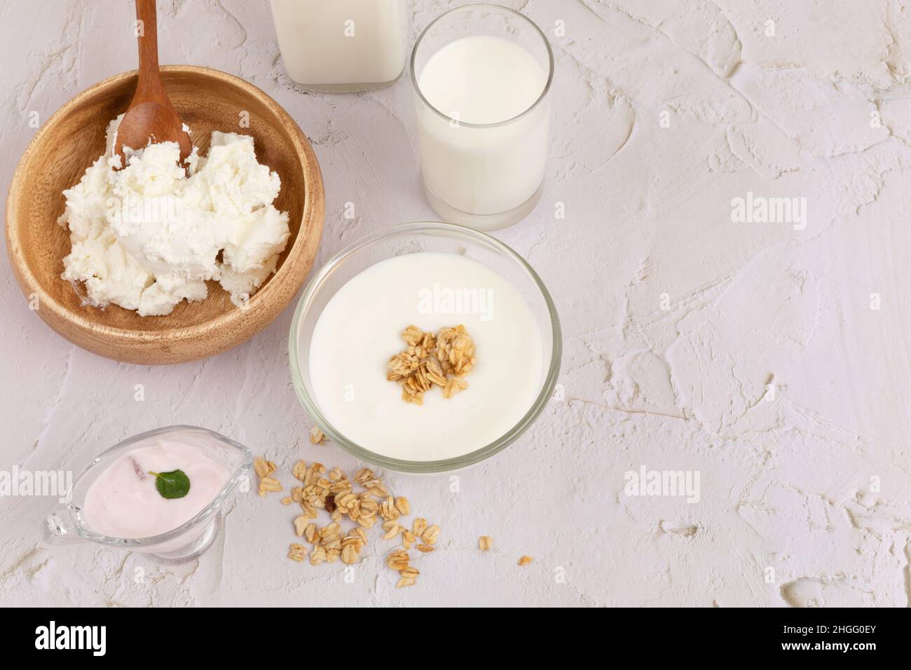 milk and yogurt collection, white background Stock Photo - Alamy