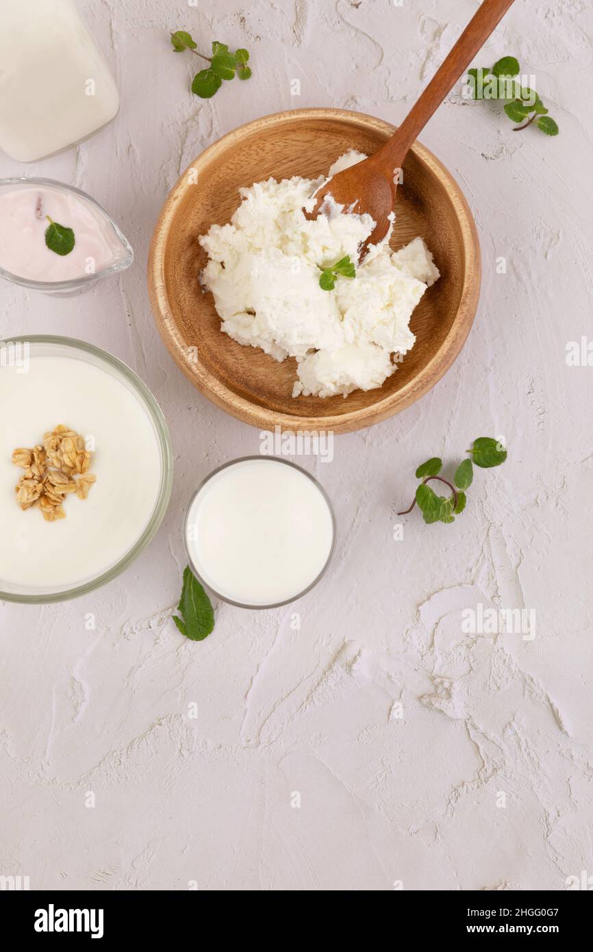 yogurt collection, white background Stock Photo - Alamy
