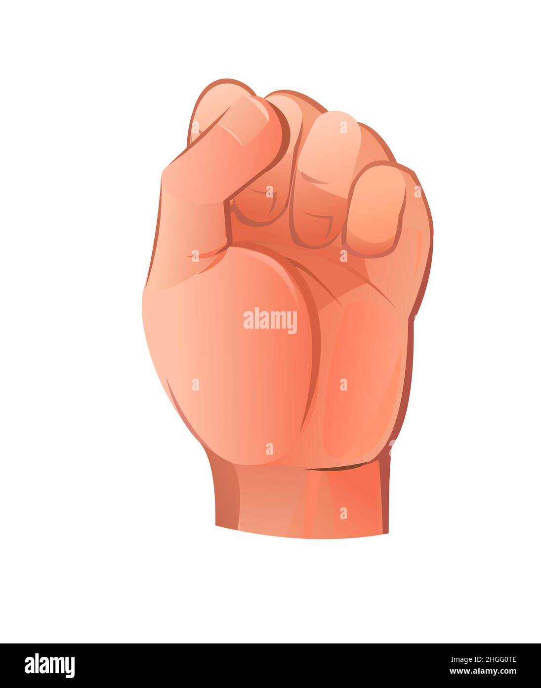 Clenched fist raised up. The object isolated on white background. Funny ...