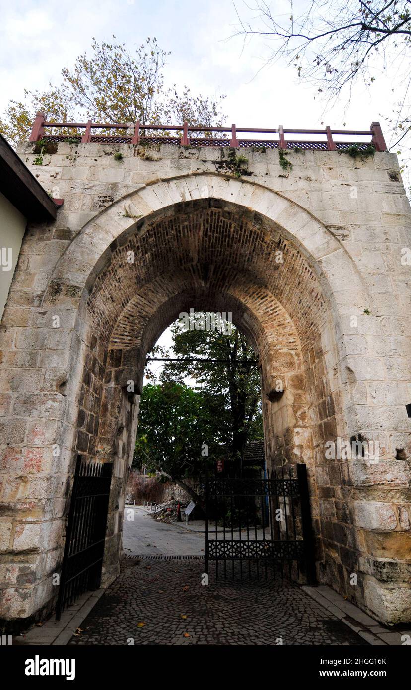 A gate in the old city wall in the Sirkeci neighbhorhood in old ...