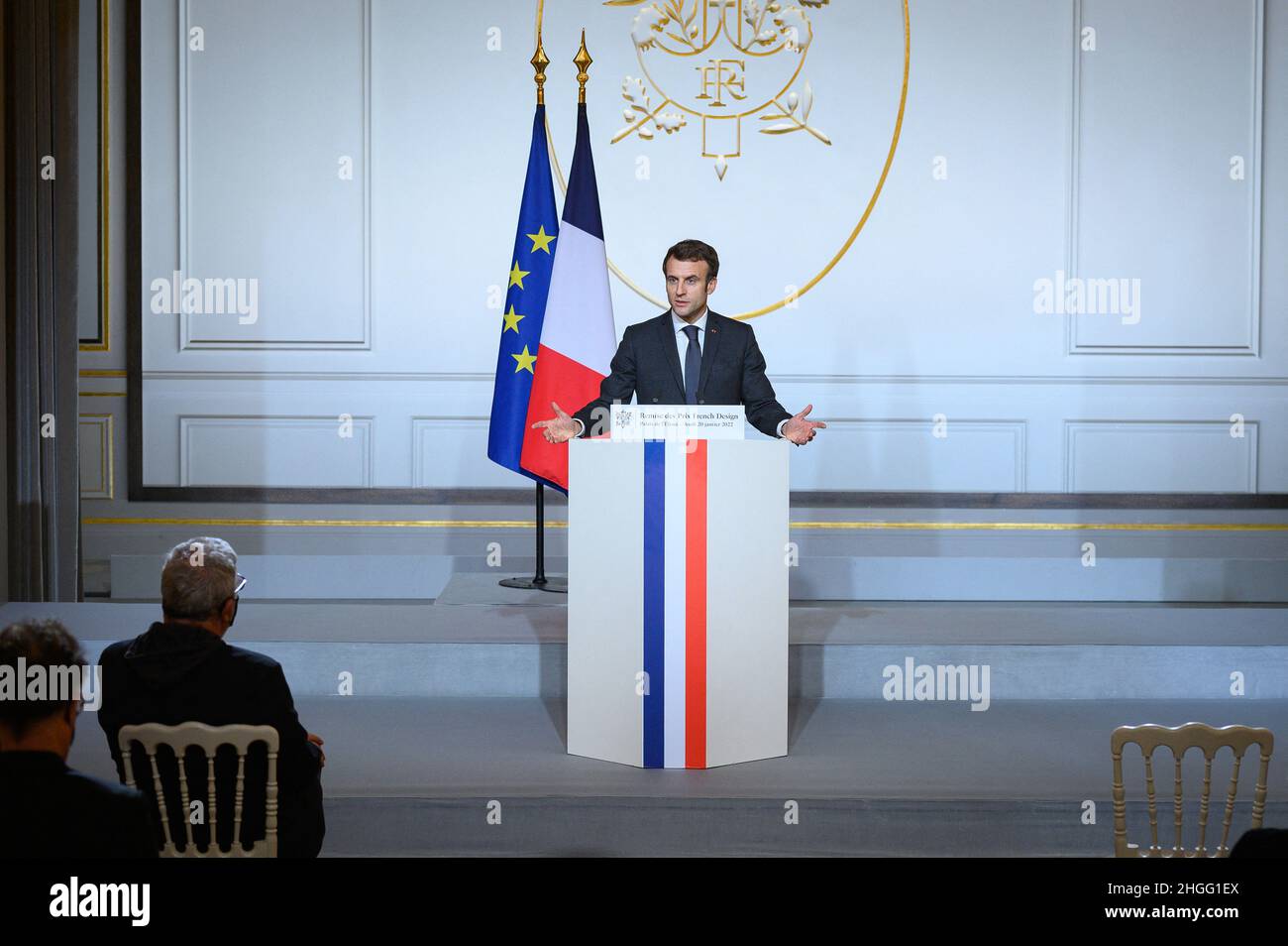 Paris, France. 20th Jan, 2022. President Emmanuel Macron delivers a ...