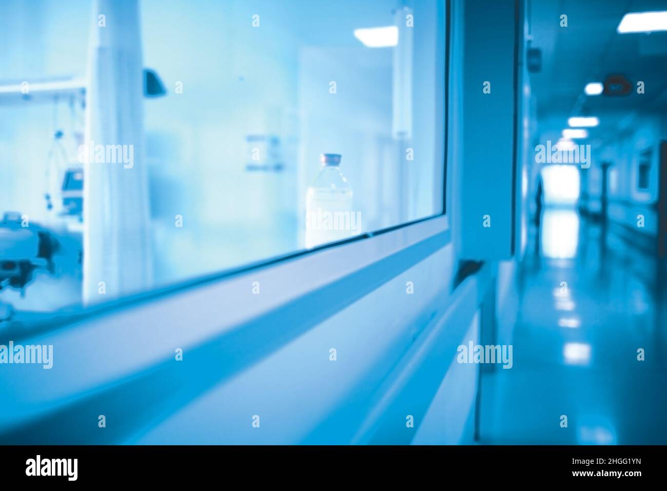 Long hospital hallway with observation window to the ward Stock Photo ...