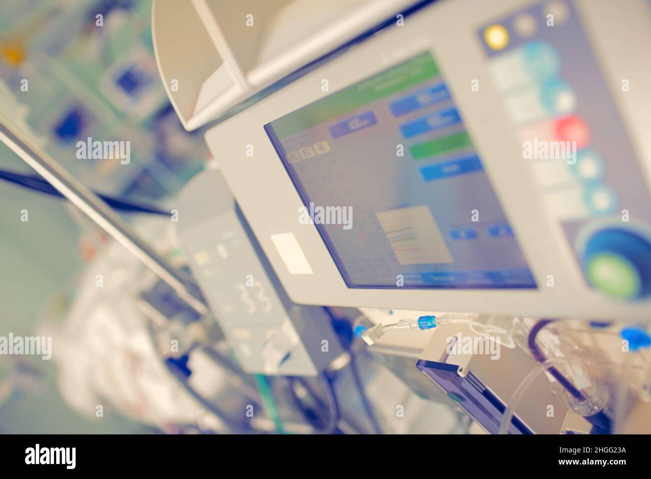 Life support equipment display with indicators on the background of ...