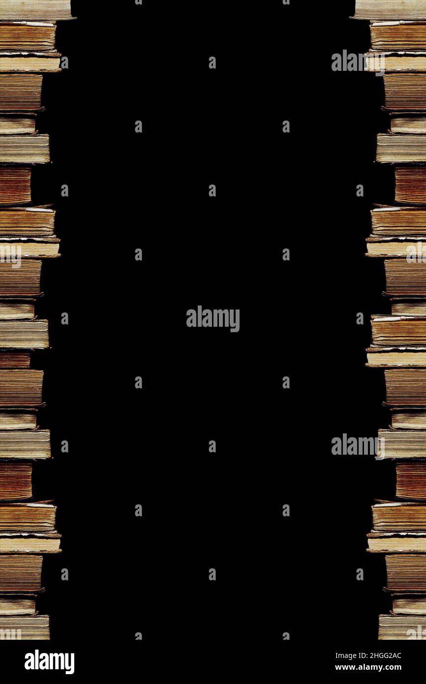 Piles of old books on the edges of the image as a frame for designer's ...