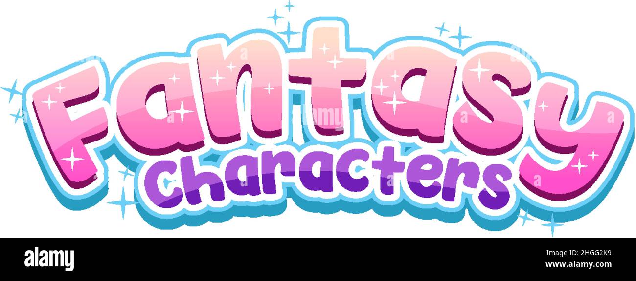 Fantasy Characters text word in cartoon style illustration Stock Vector ...