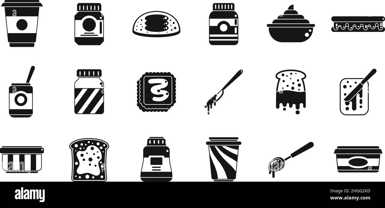 Chocolate paste icons set simple vector. Jar bottle. Chocolate paste ...