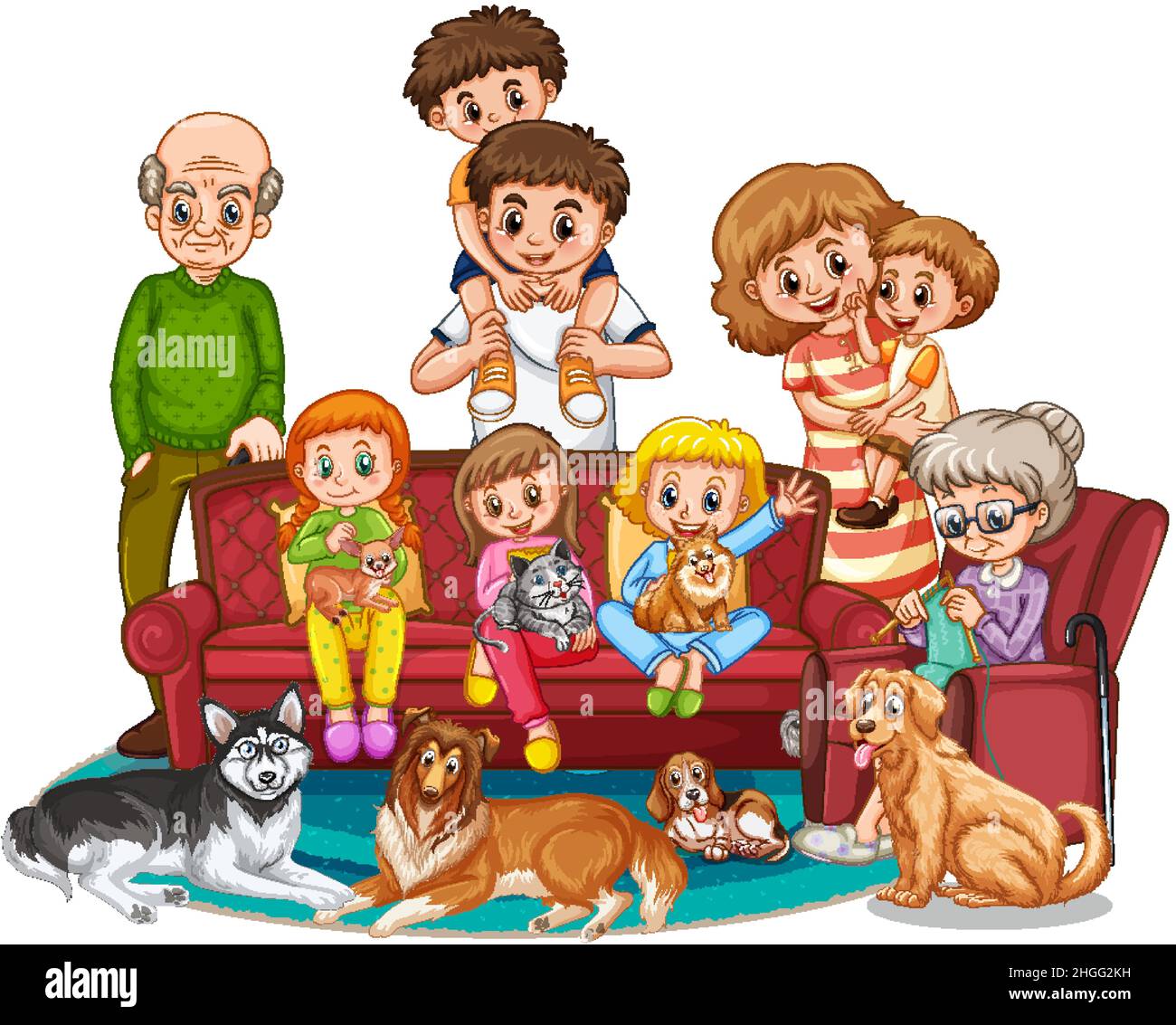 Big family members with many dogs illustration Stock Vector Image & Art ...