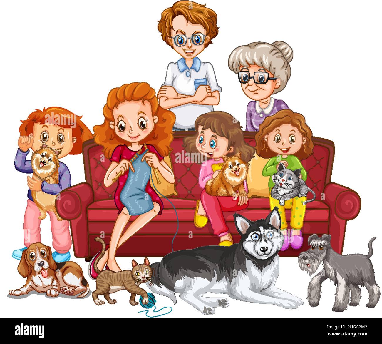 Big family members with many dogs illustration Stock Vector Image & Art ...