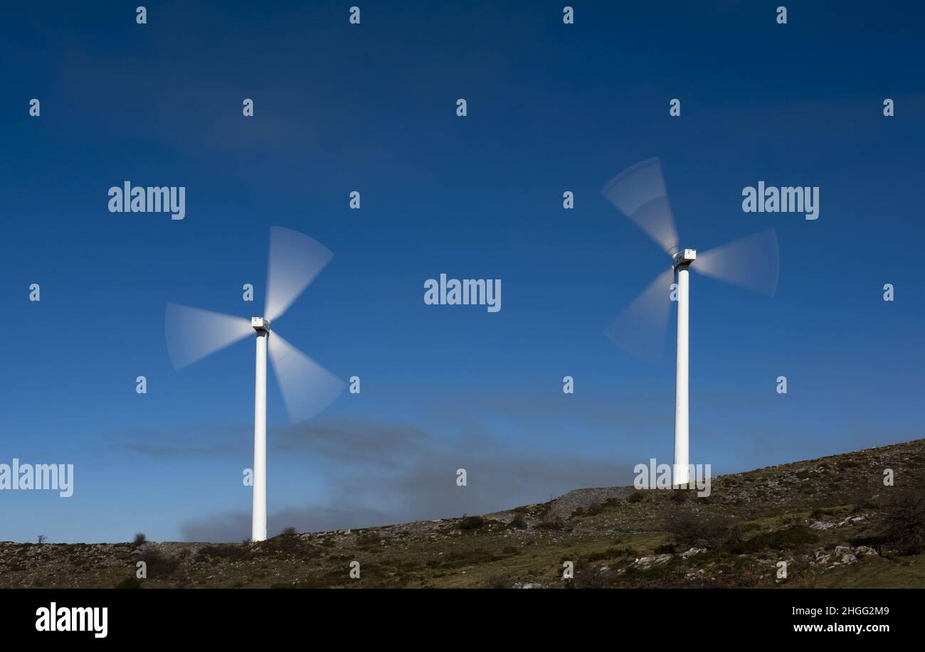 Wind turbine at the Kornieta wind farm, Leitza, Navarra, Spain Stock ...