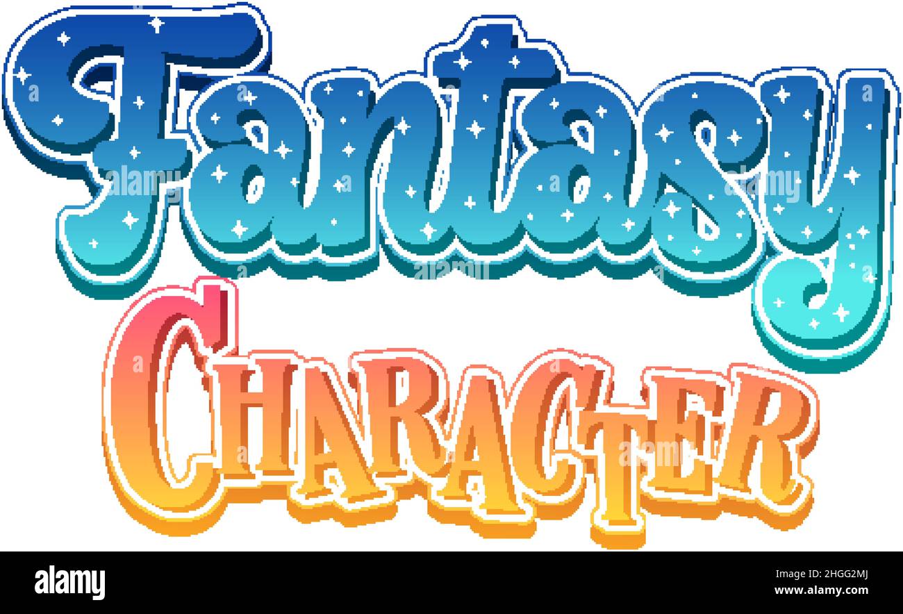Fantasy Characters text word in cartoon style illustration Stock Vector ...