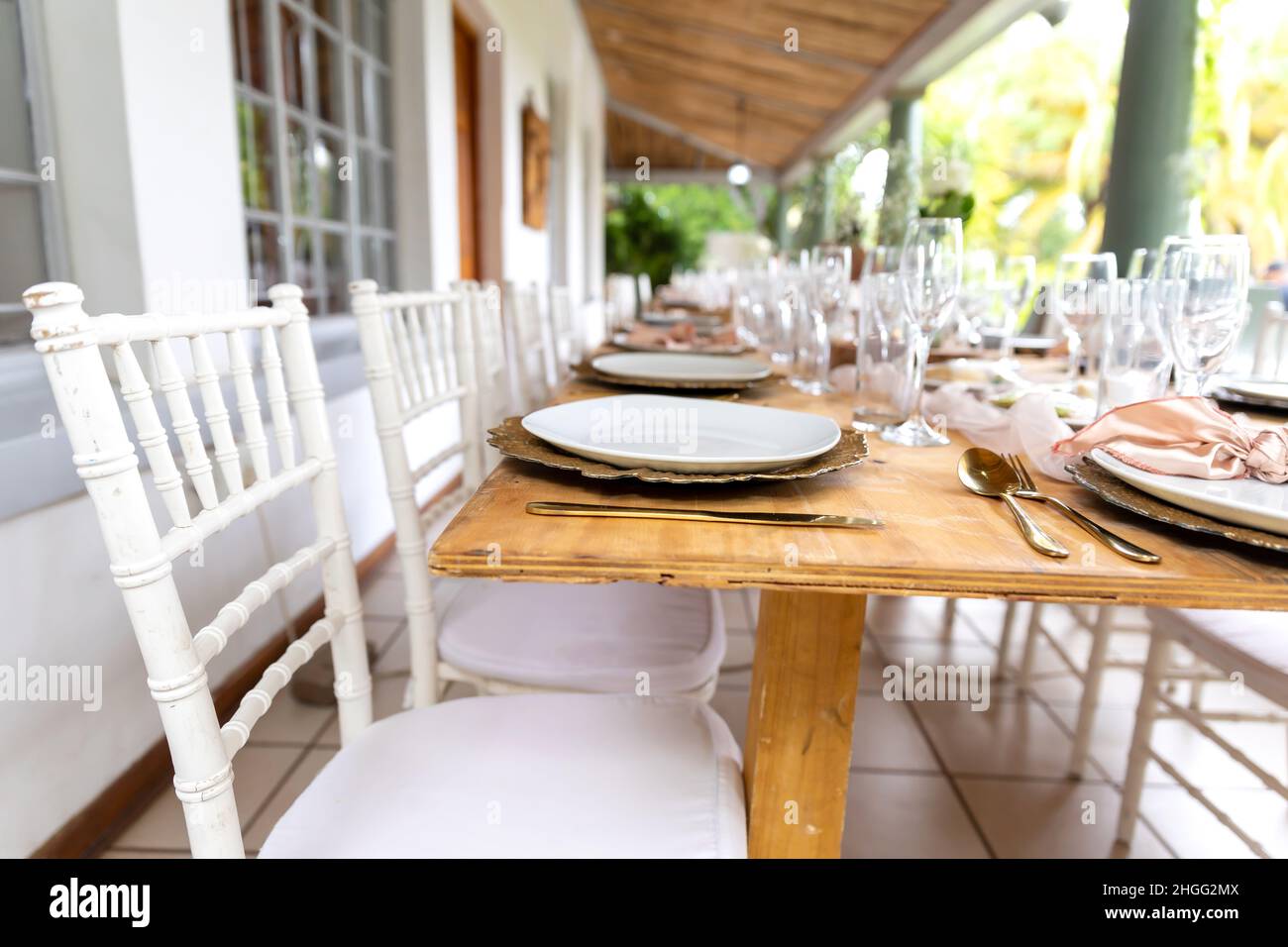 Bohemian and natural, soft pink and green table setting Stock Photo - Alamy