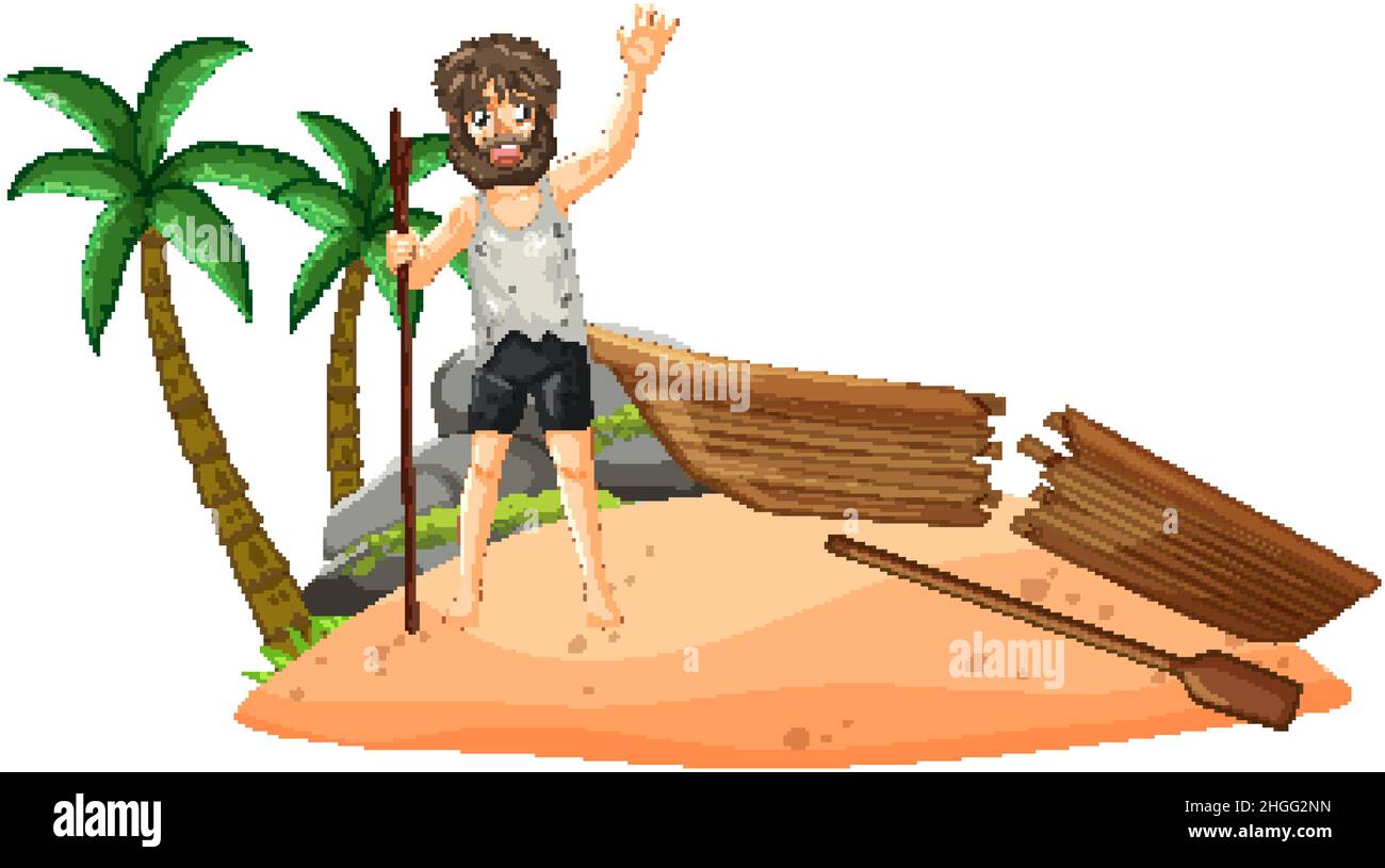 A man on deserted island isolated illustration Stock Vector Image & Art ...