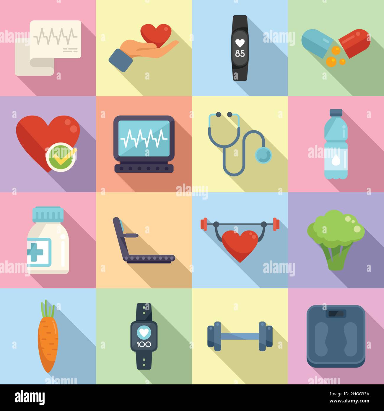 Healthy heart icons set flat vector. Health care. Cardiac medicine ...