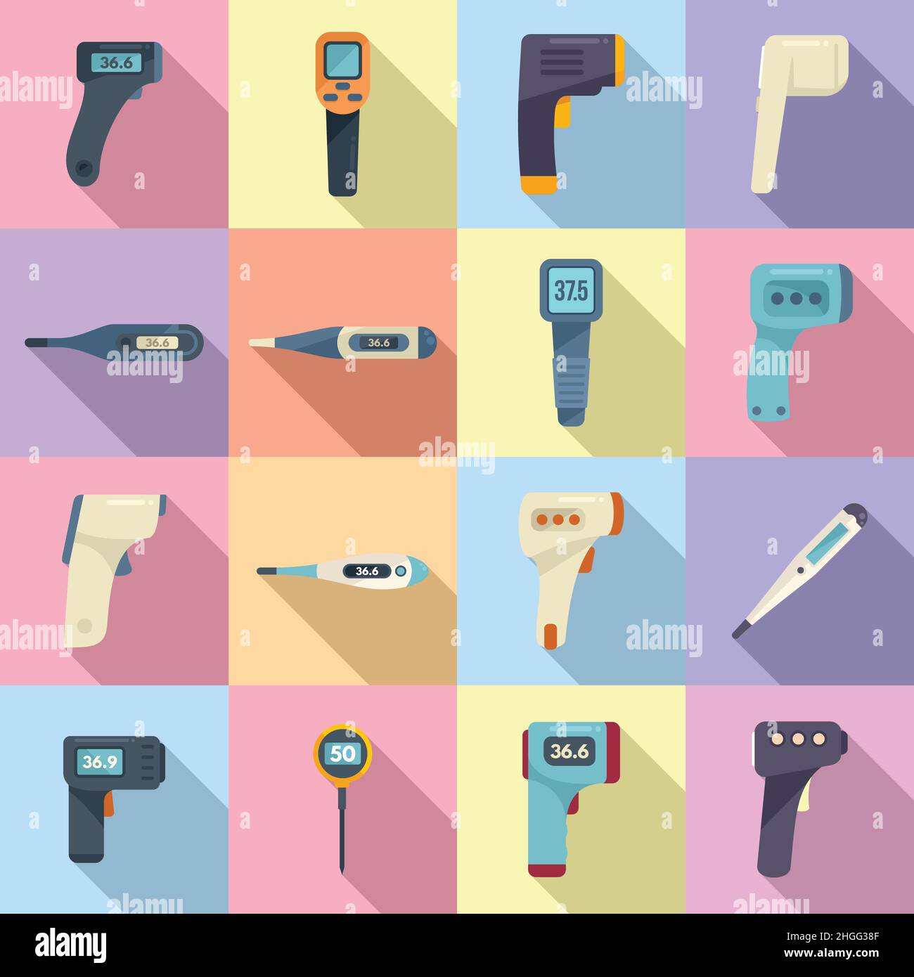 Digital thermometer icons set flat vector. Digital medical. Electronic ...