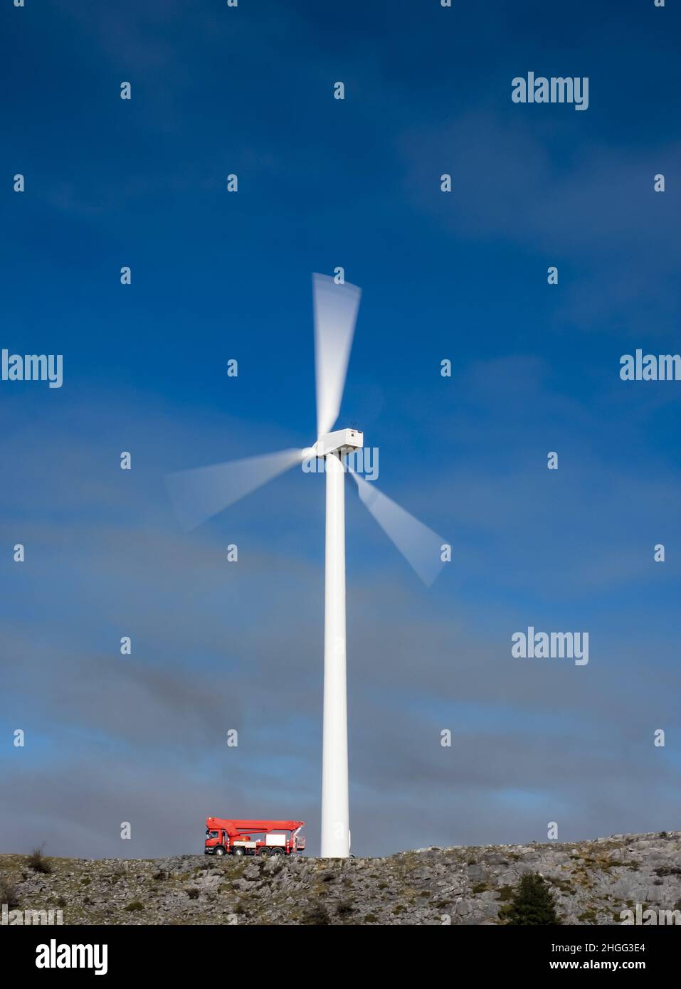 Wind turbine at the Kornieta wind farm, Leitza, Navarra, Spain Stock ...