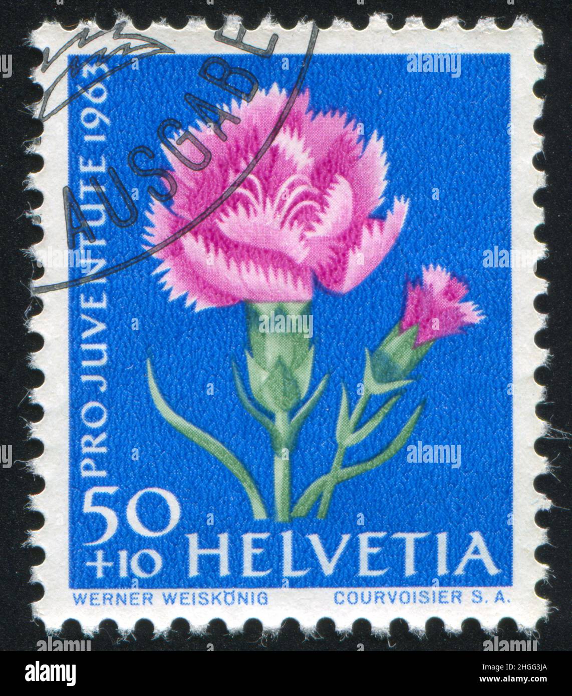 SWITZERLAND - CIRCA 1963: stamp printed by Switzerland, shows flower ...
