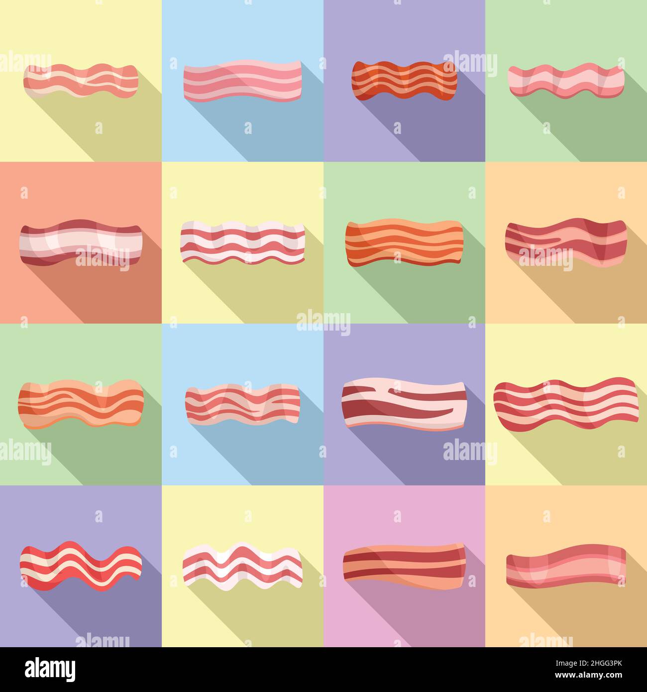 Bacon icons set flat vector. Meet food. Fresh beef Stock Vector Image ...