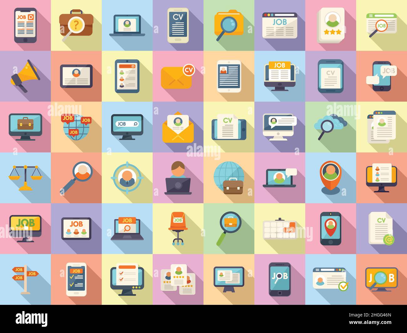 Online job search icon flat vector. Employment outsource. Hire process ...