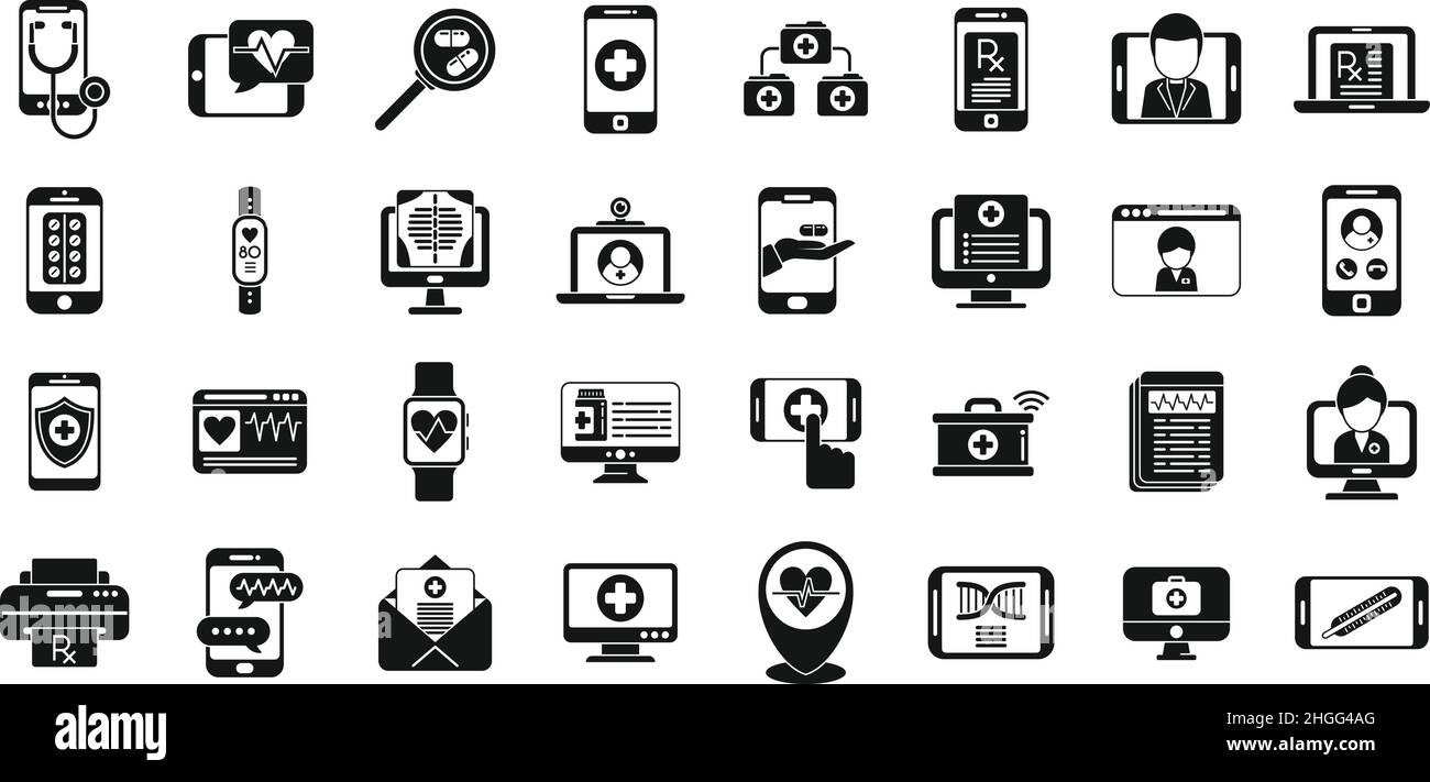 Telemedicine icons set simple vector. Remote doctor. App screen Stock ...