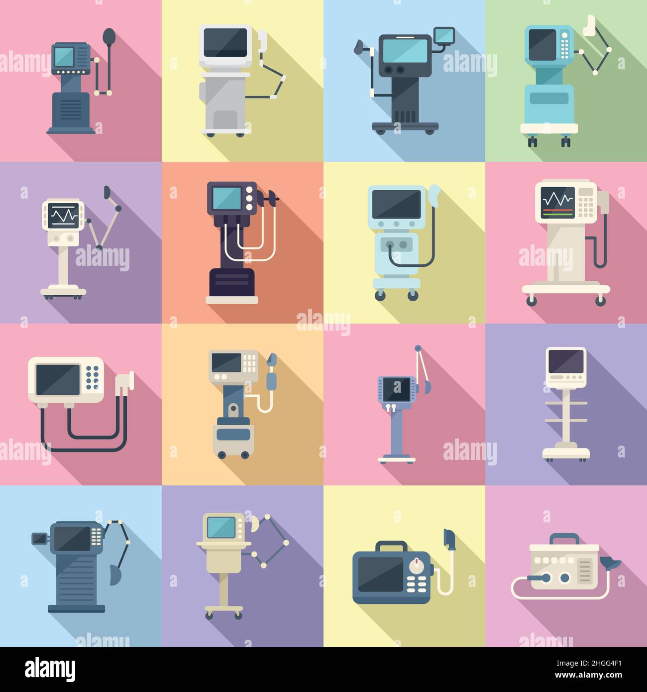 Ventilator Medical Machine icons set flat vector. Air ventilator ...