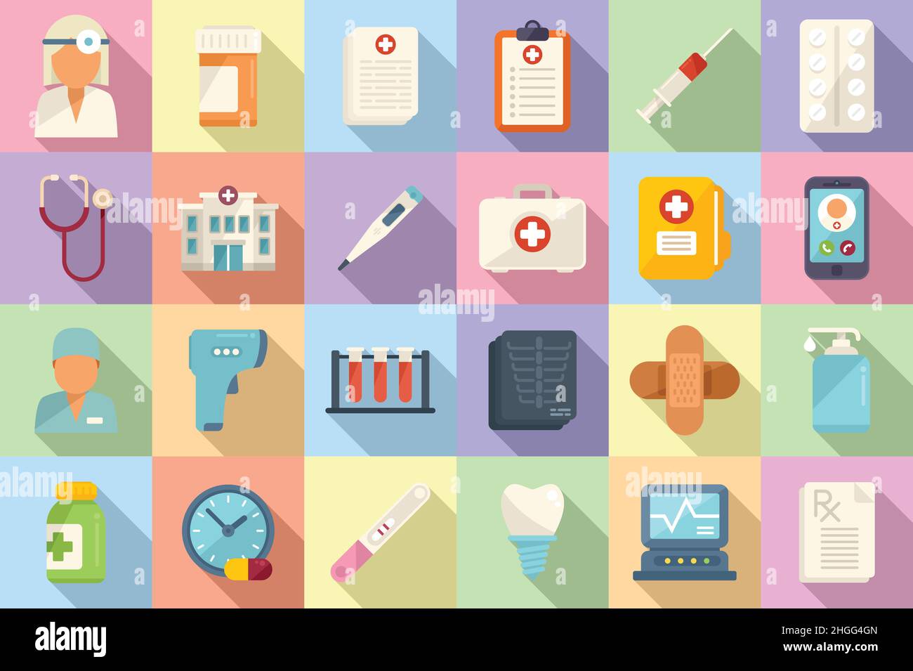 Family doctor icons set flat vector. Hospital health. Medicine care ...