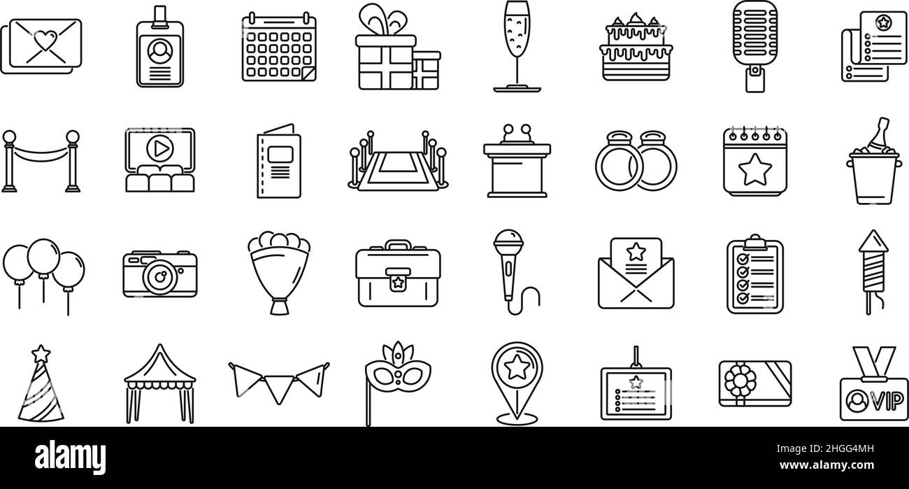 Event management icons set outline vector. Conference participant ...