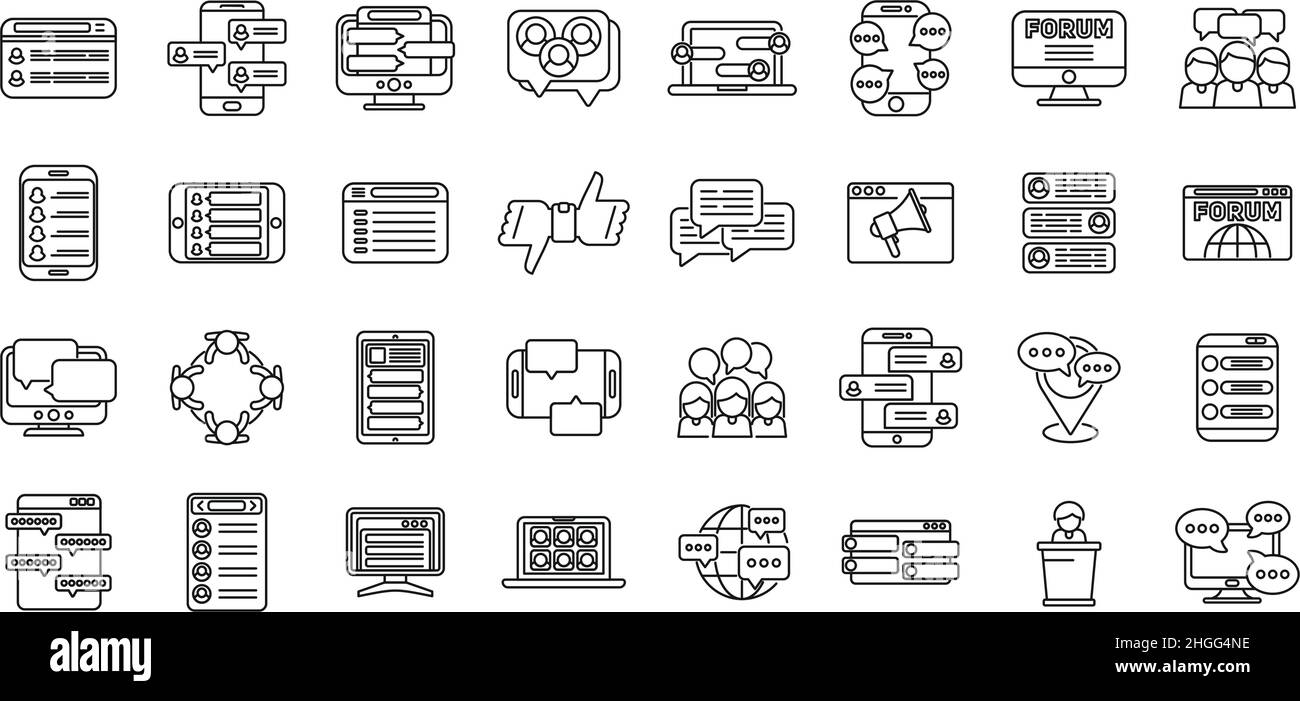 Forum icons set outline vector. Feedback dialog. Review customer Stock ...