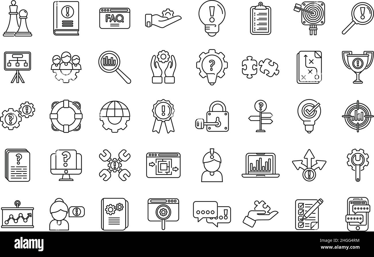Problem Solving Icons Set Outline Vector Business Brainstorming Problem Challenge Stock Vector