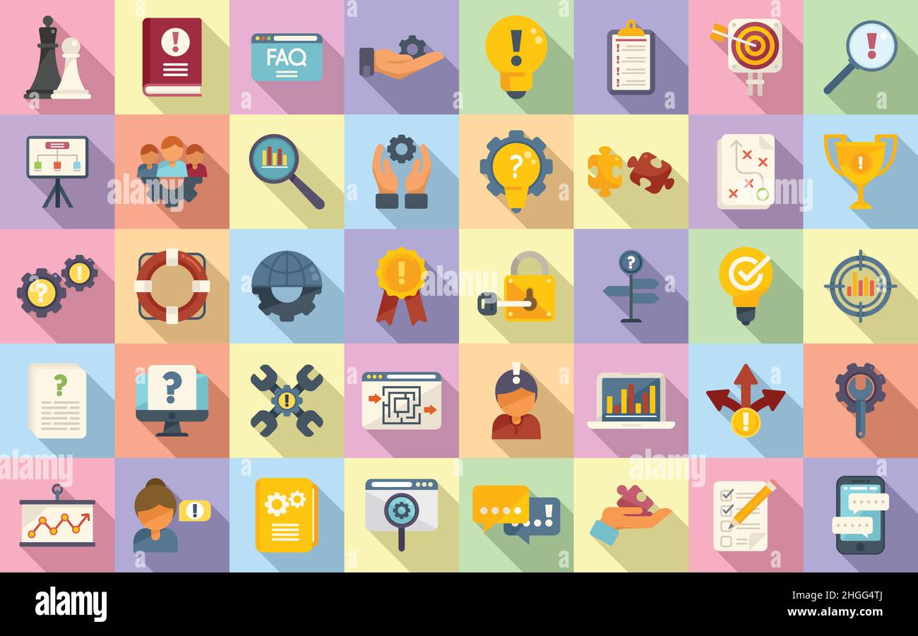 Problem solving icons set flat vector. Business brainstorming. Problem ...