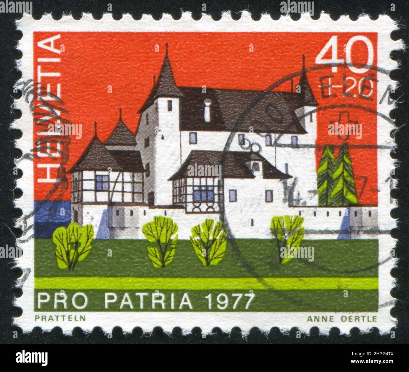 SWITZERLAND - CIRCA 1977: stamp printed by Switzerland, shows castle ...