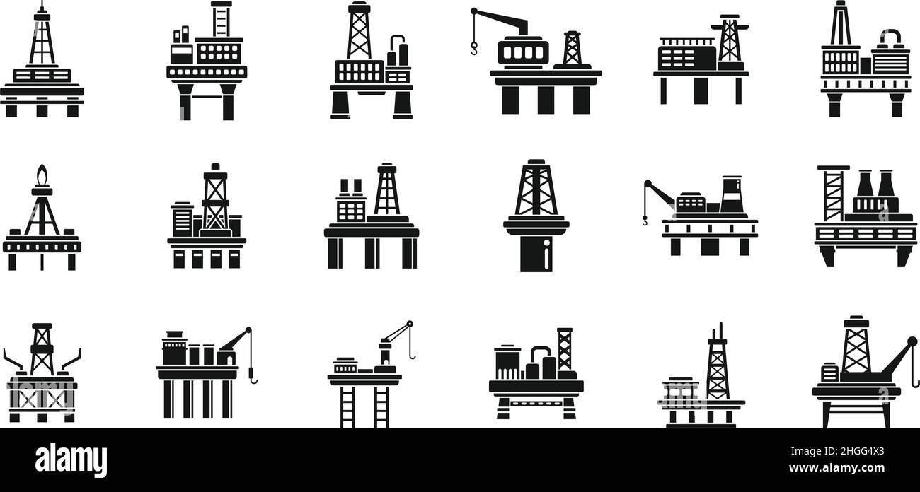 Sea drilling rig icons set simple vector. Oil industry. Power platform ...