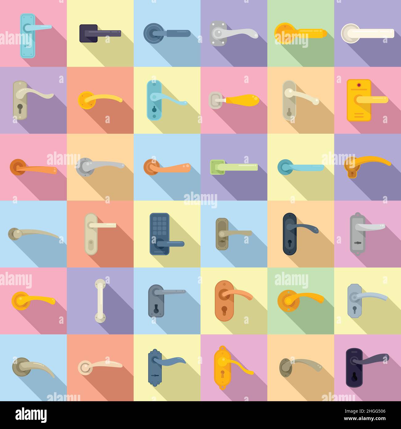 Door handles icons set flat vector. Domestic control. Electric doorknob ...