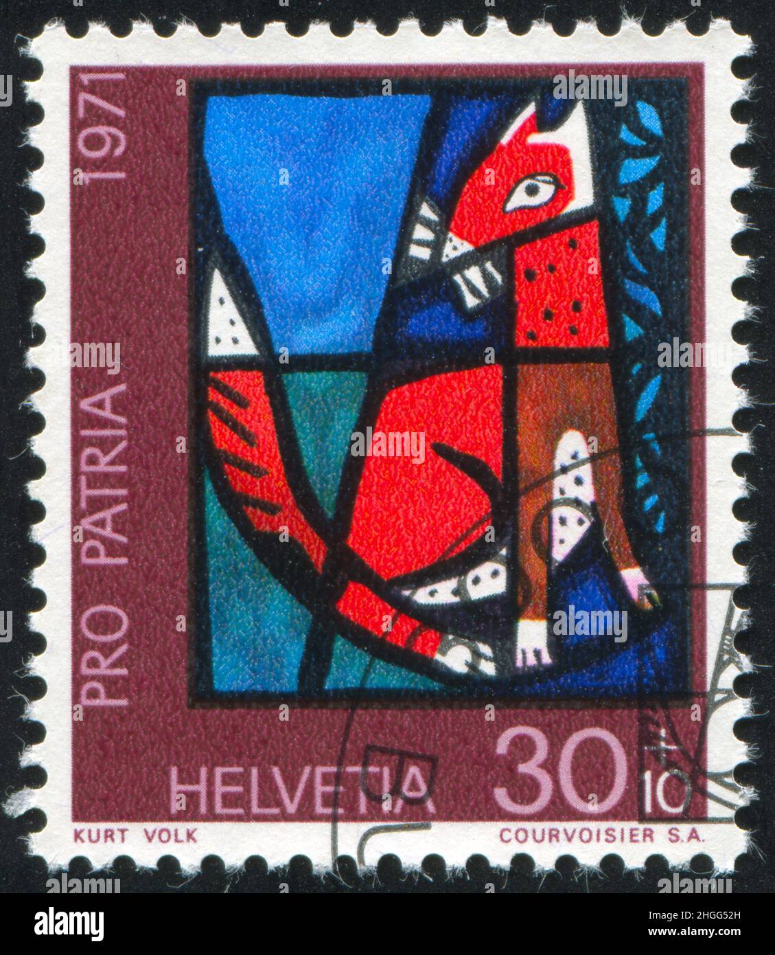 SWITZERLAND - CIRCA 1971: stamp printed by Switzerland, shows Fox by ...