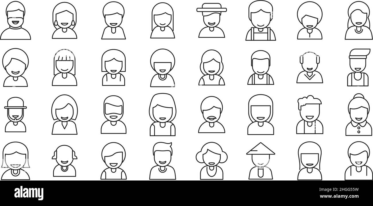 Smiling people icons set outline vector. People avatar. Business person ...