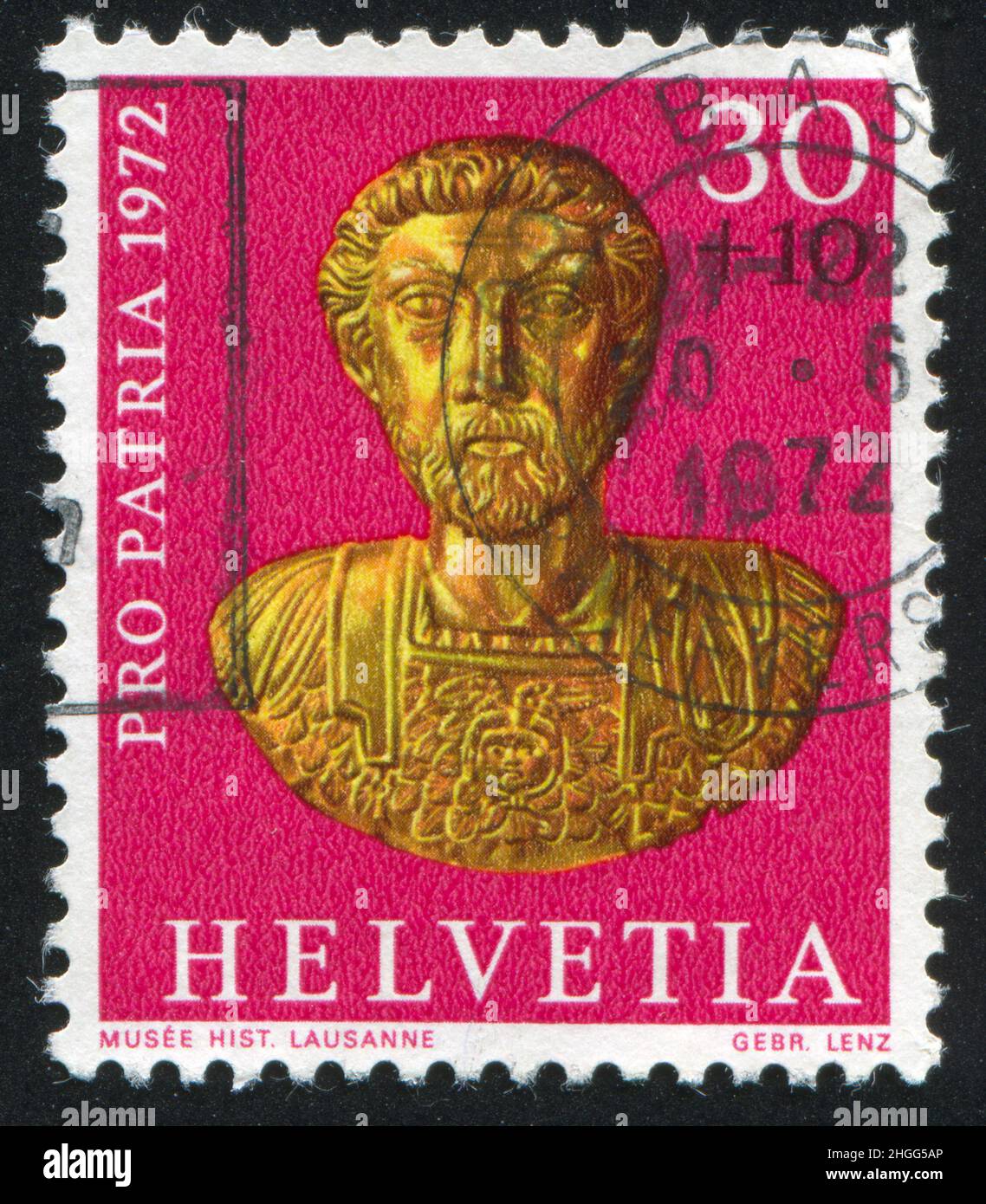 SWITZERLAND - CIRCA 1972: stamp printed by Switzerland, shows Gold bust ...