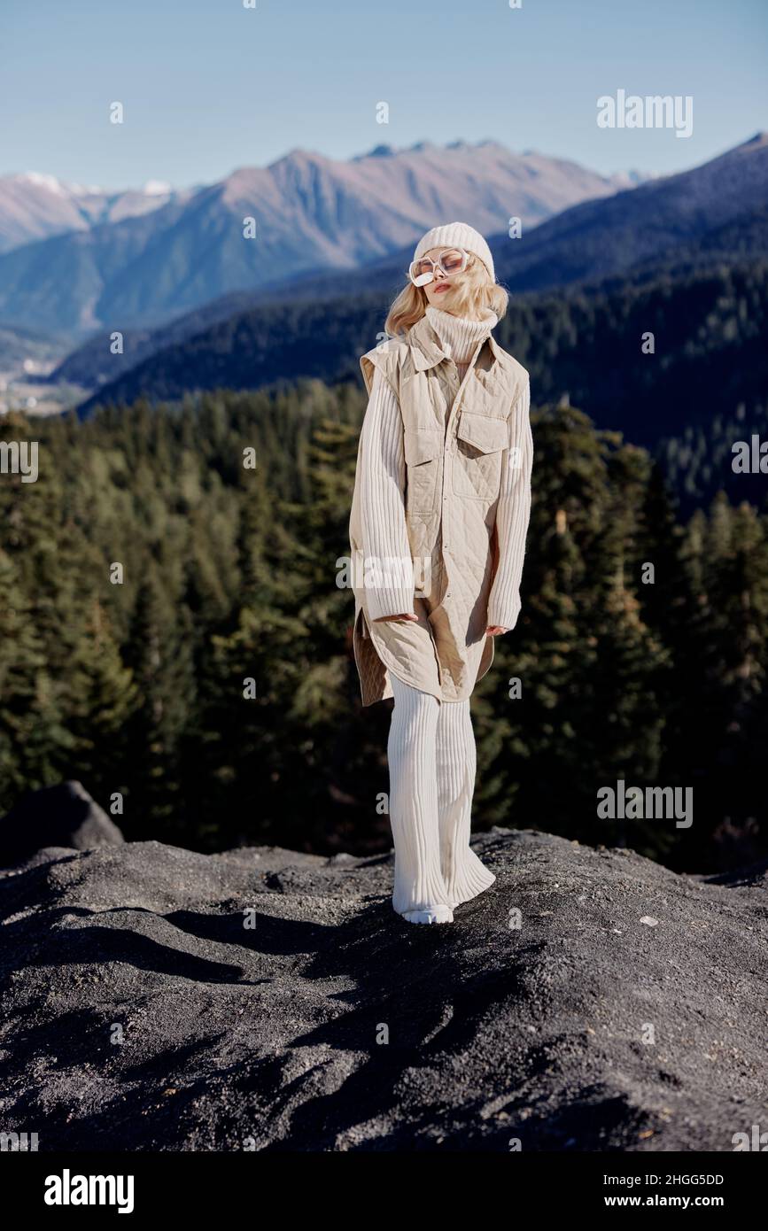 woman fashion clothes mountains landscape nature landscape Stock Photo ...