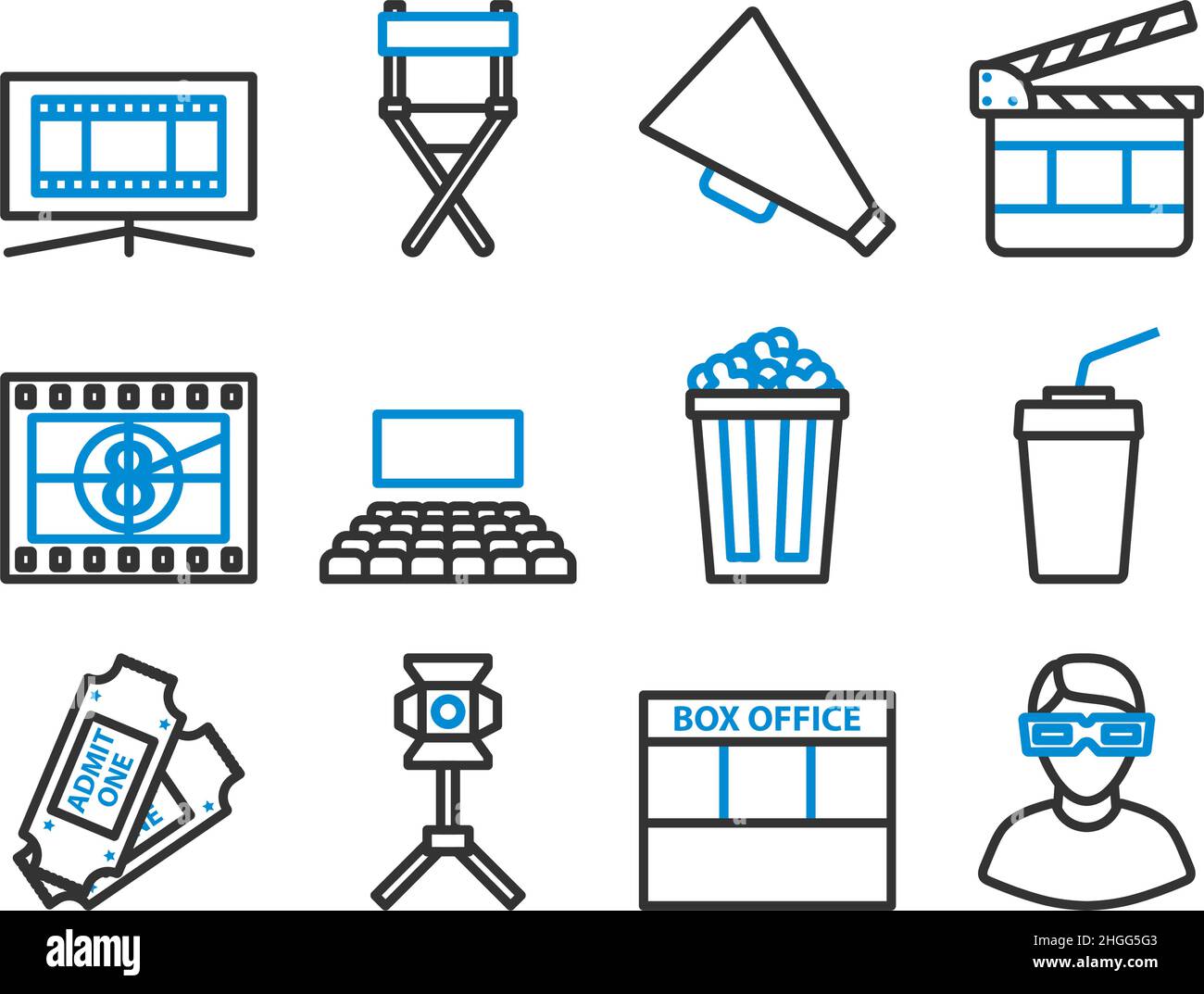 Cinema Icon Set. Editable Bold Outline With Color Fill Design. Vector ...