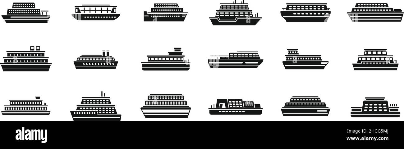 Ferry icons set simple vector. Boat delivery. Public cargo Stock Vector ...