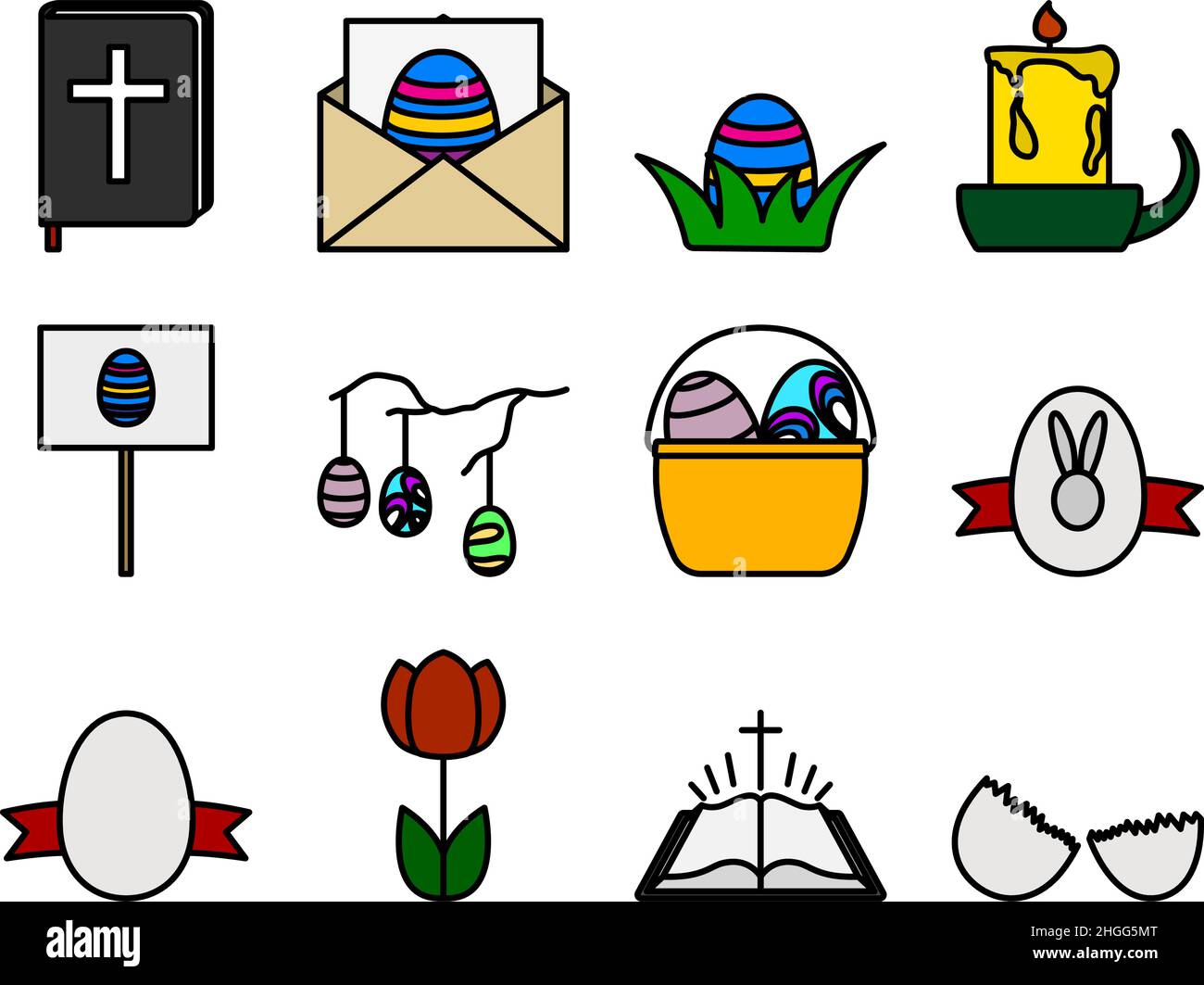 Easter Icon Set. Editable Bold Outline With Color Fill Design. Vector ...