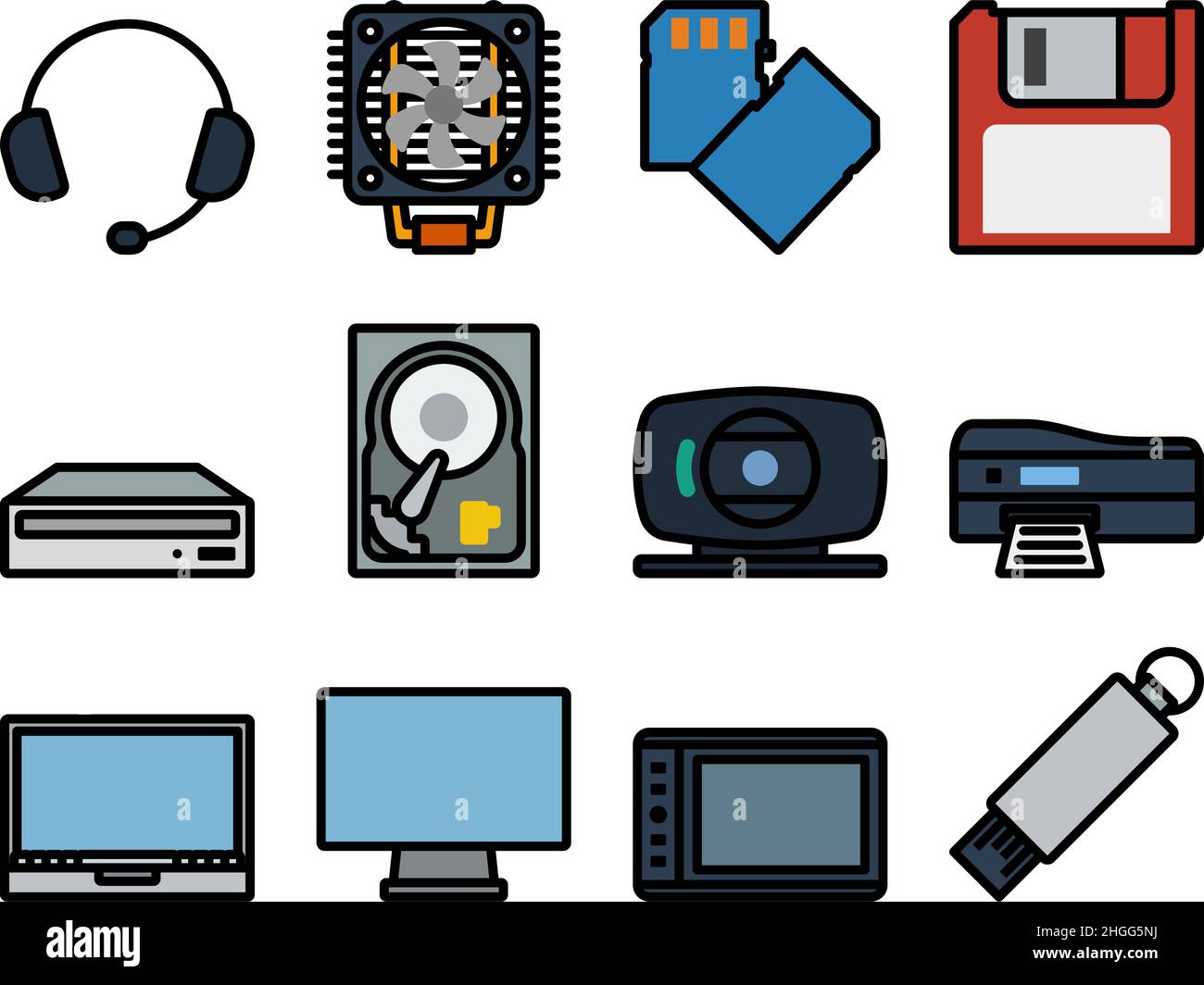 Computer Icon Set. Editable Bold Outline With Color Fill Design. Vector ...
