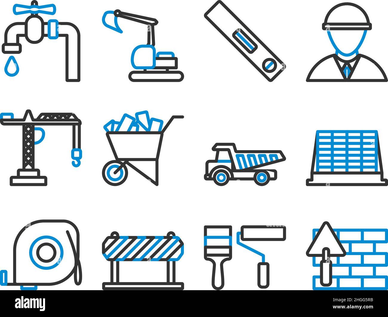 Construction Icon Set. Editable Bold Outline With Color Fill Design ...
