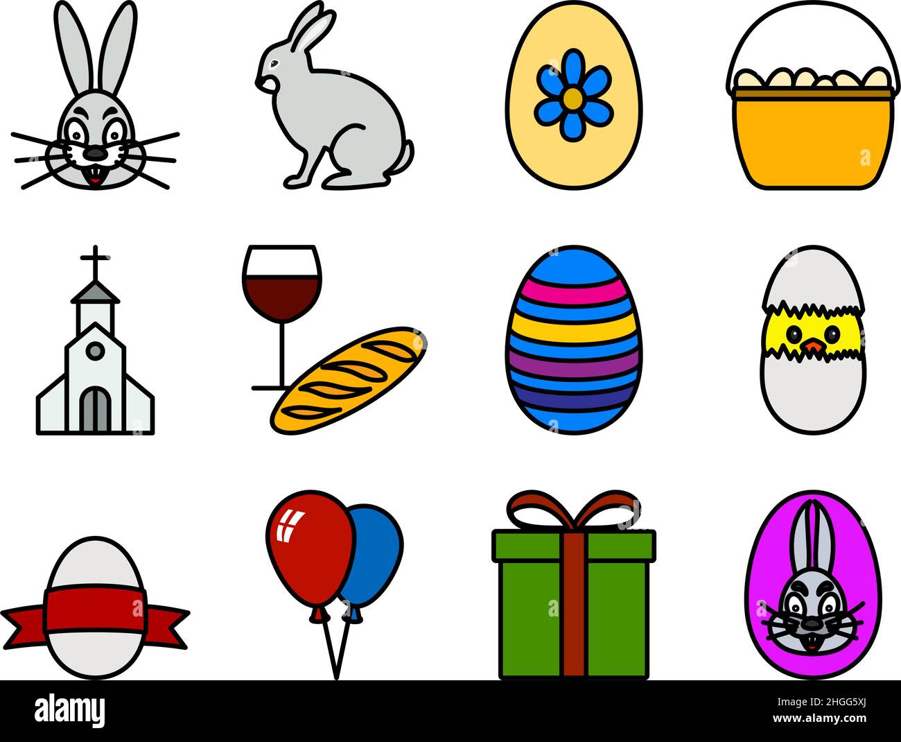 Easter Icon Set. Editable Bold Outline With Color Fill Design. Vector ...