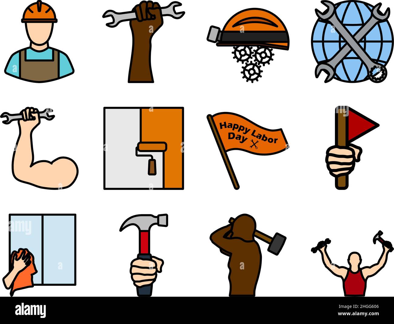 Labor Icon Set. Editable Bold Outline With Color Fill Design. Vector ...